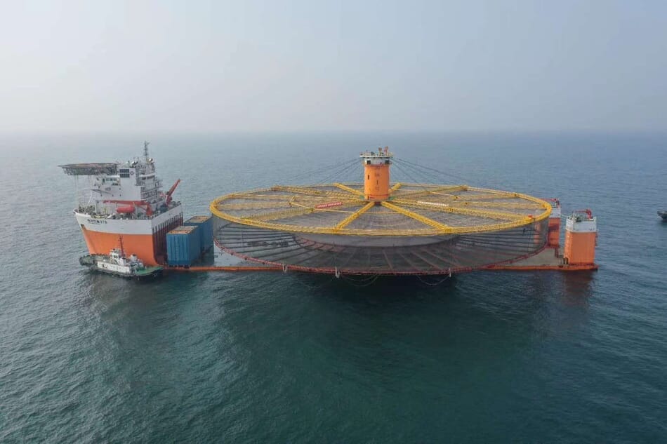 Novel offshore submersible fish farm installed in China | The Fish Site